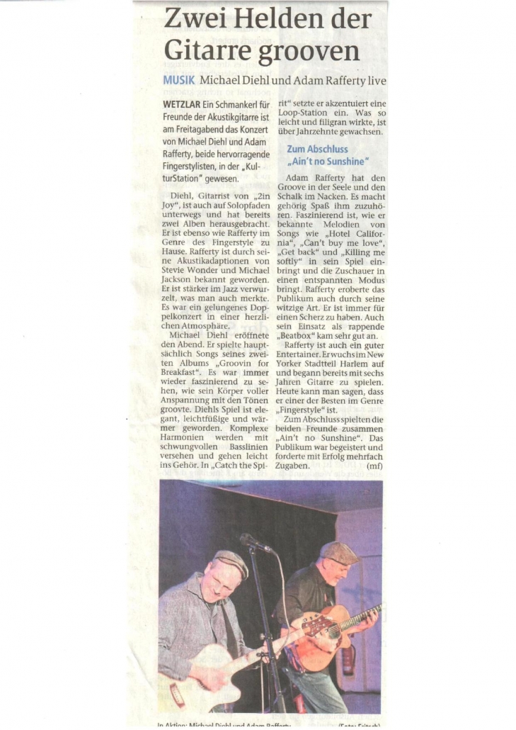 „Zwei Helden der Gitarre grooven“ Pressebericht Wetzlarer Zeitung von ...